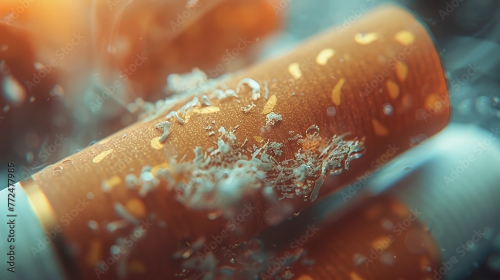 Macro shot of a cigarette pack revealing textures and subtle color ...