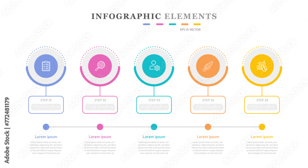 Vector infographic design of 5 steps of work process. Graphics for ...
