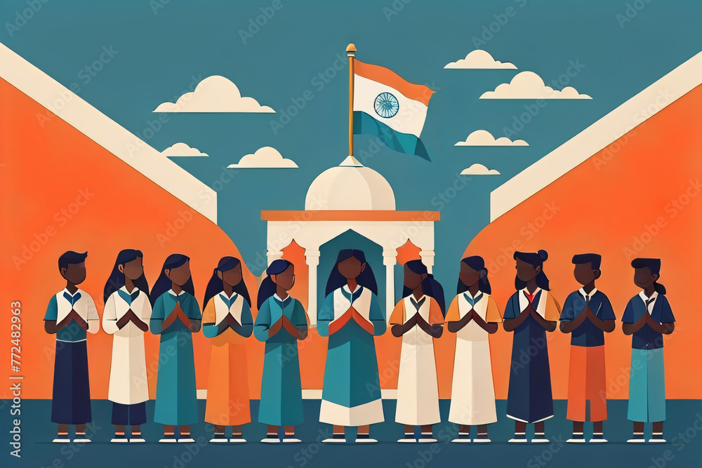 Creative flat vector illustration of Indian students and faculty ...