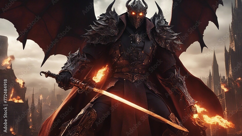 knight with sword A devilish demon lord rules over a dark city, where ...