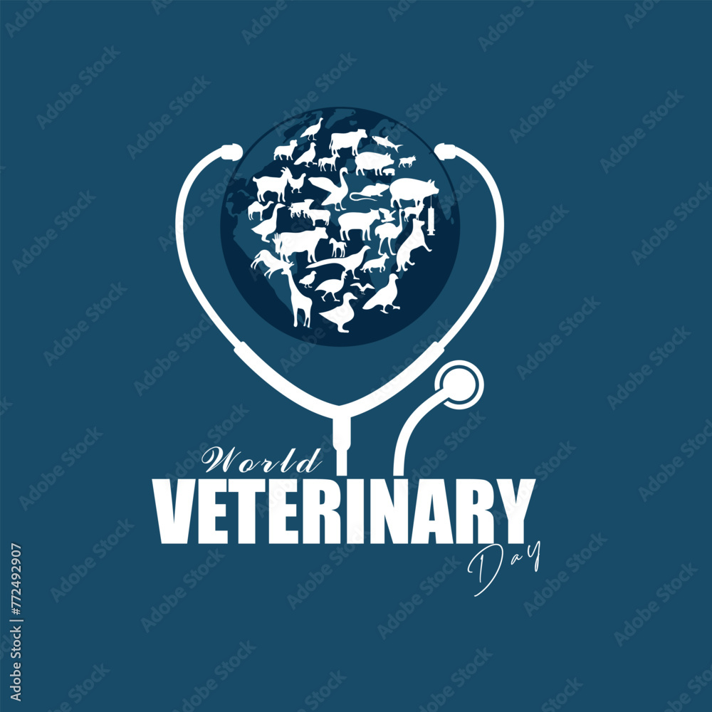 World Veterinary Day. Pet silhouette and stethoscope on earth globe ...