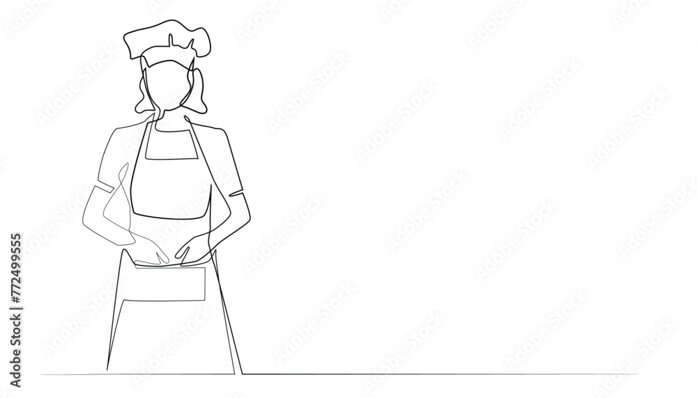 continuous line drawing of chef's hat and woman's apron.one line vector ...