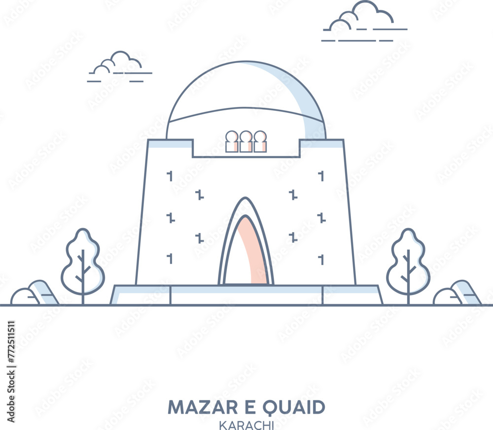 Mazar E Quaid, karachi, Pakistan, Outline Illustration in vector. Stock ...