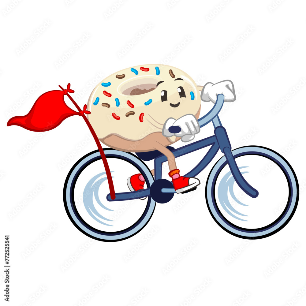 cute donut mascot character vector illustration riding a bicycle Stock ...