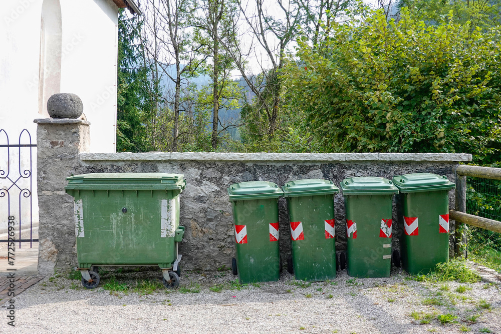 Garbage waste plastic trash, full bins waste plastic bags close up ...