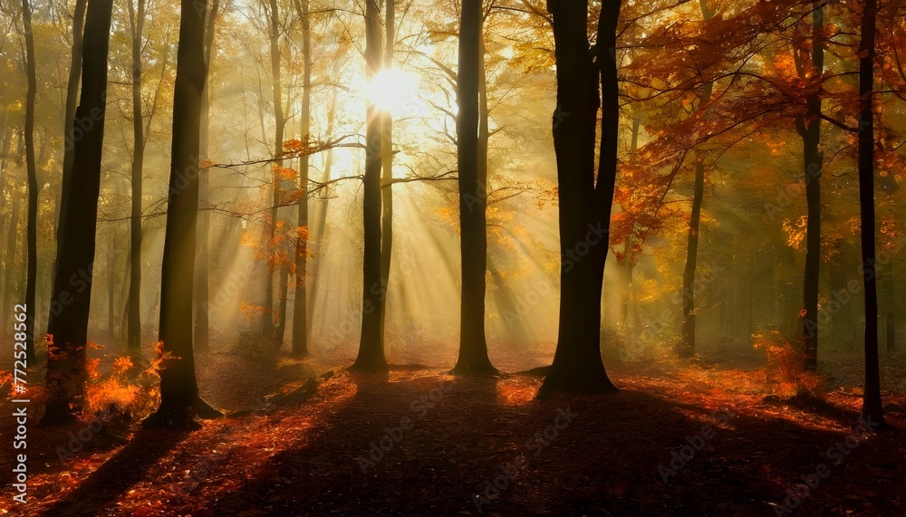 sun beams in an autumn morning forest 4k wallpaper background created ...