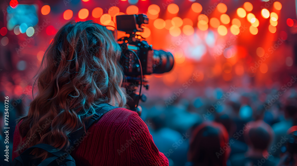 Videographer recording a live concert with a professional camera. Event ...