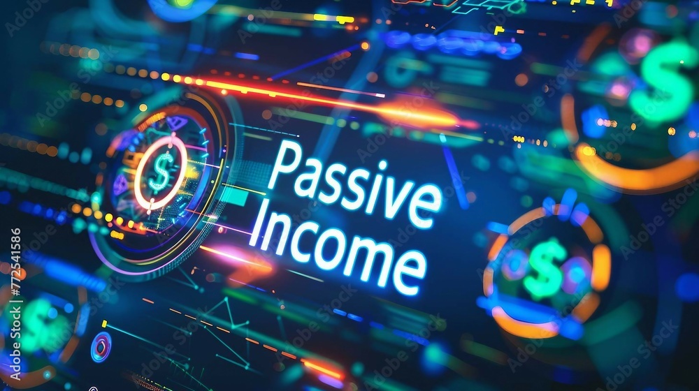 ภาพประกอบสต็อก Passive Income text overlay on dark blue background with ...