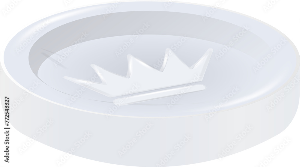 White checker queen. 3d realistic round badge with circle convex lines ...