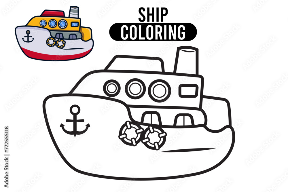 Coloring Page Outline Of cartoon ship. Professional transport. Coloring ...