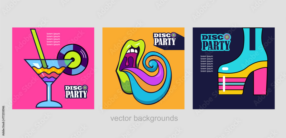disco party set of pop art style designs Stock Vector | Adobe Stock