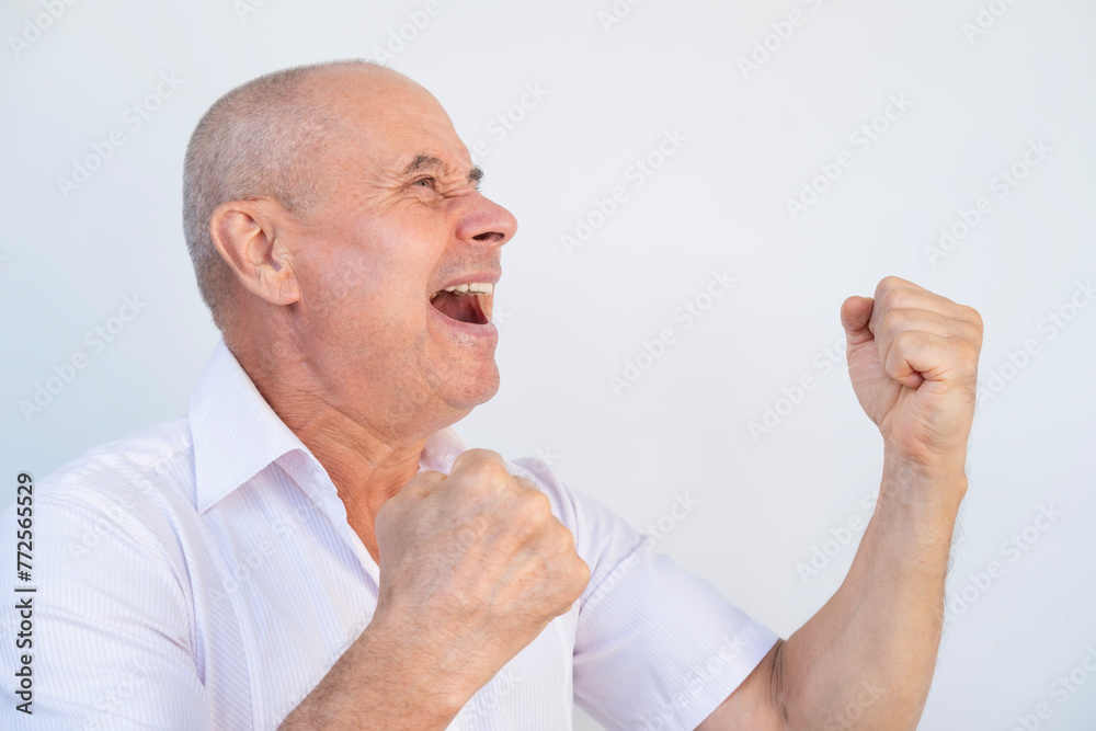 man, senior 65s screams at top of lungs from anger, experiencing ...