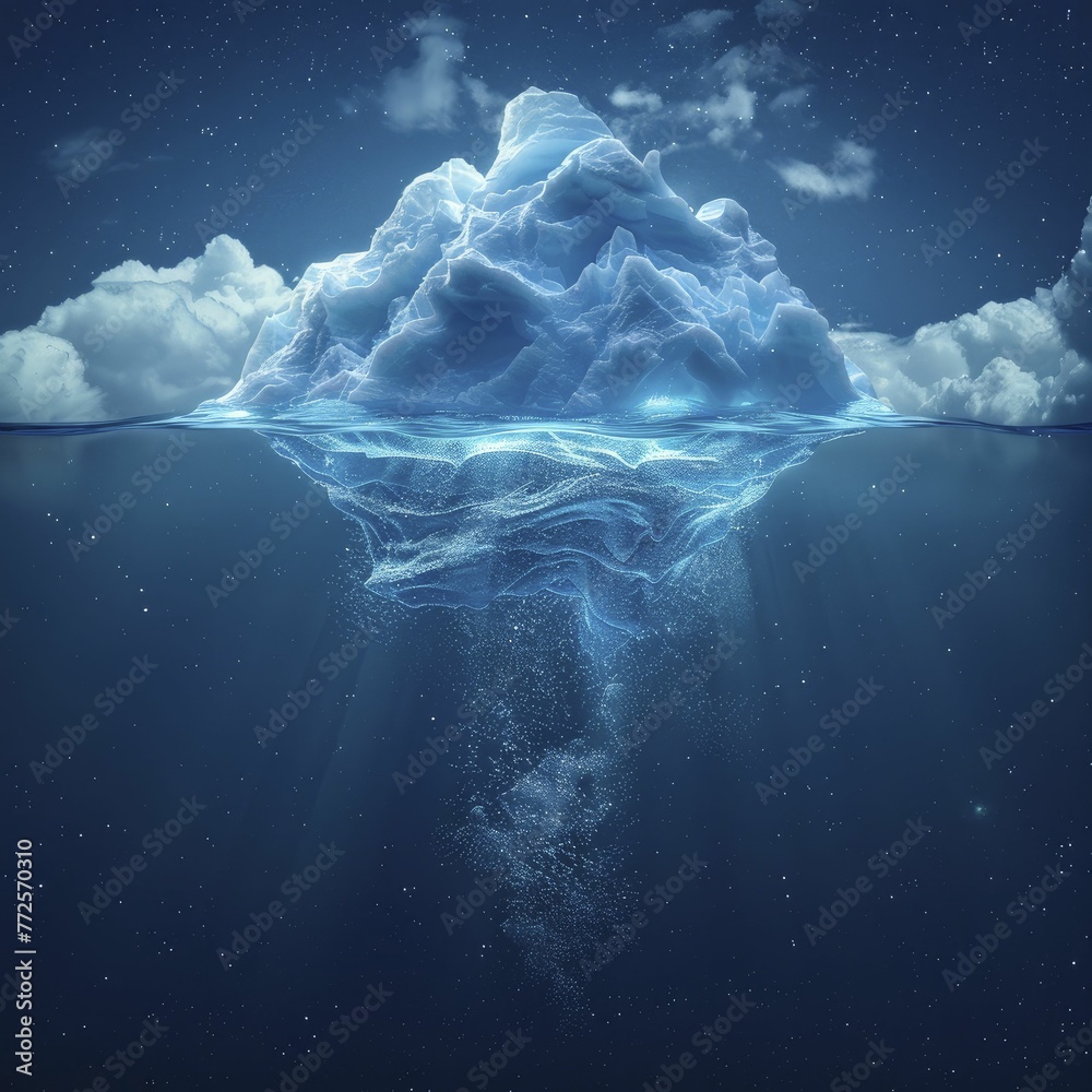 Stylized image of an iceberg with the submerged part as a data cloud ...