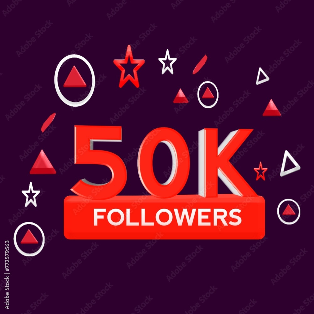 50k followers celebration 50k followers label with red color vector ...