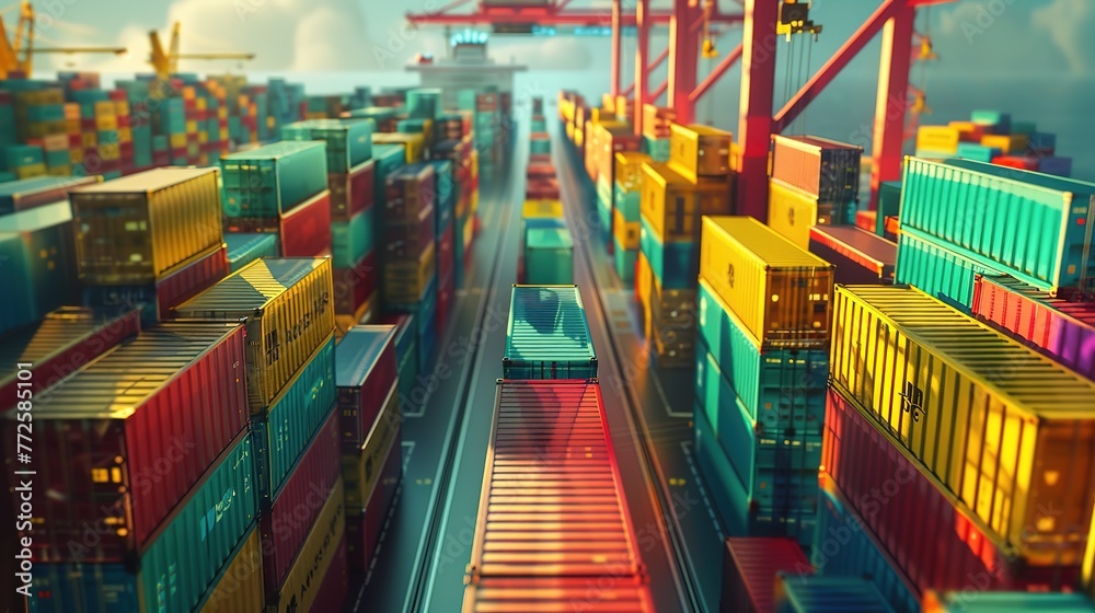 Container ship carrying container boxes import export dock with quay ...