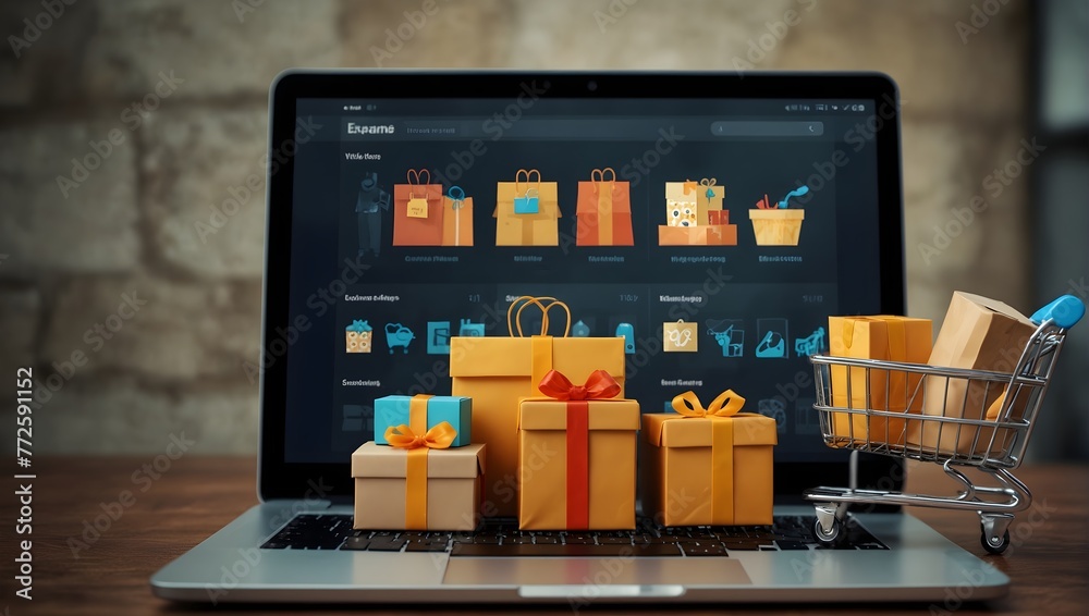 Online shopping and delivery concept: a laptop screen showing a digital ...