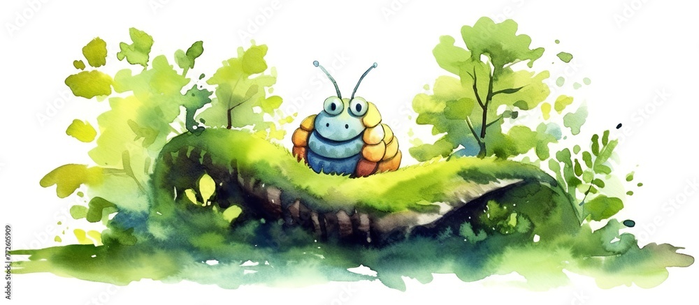 Cartoon illustration of a cute tree caterpillar with a green color that ...