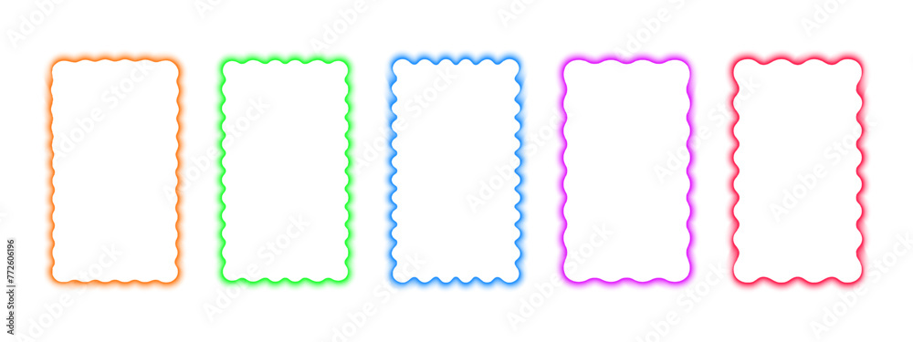Set of colorful rectangle frames with wavy borders. Wiggly rectangular ...