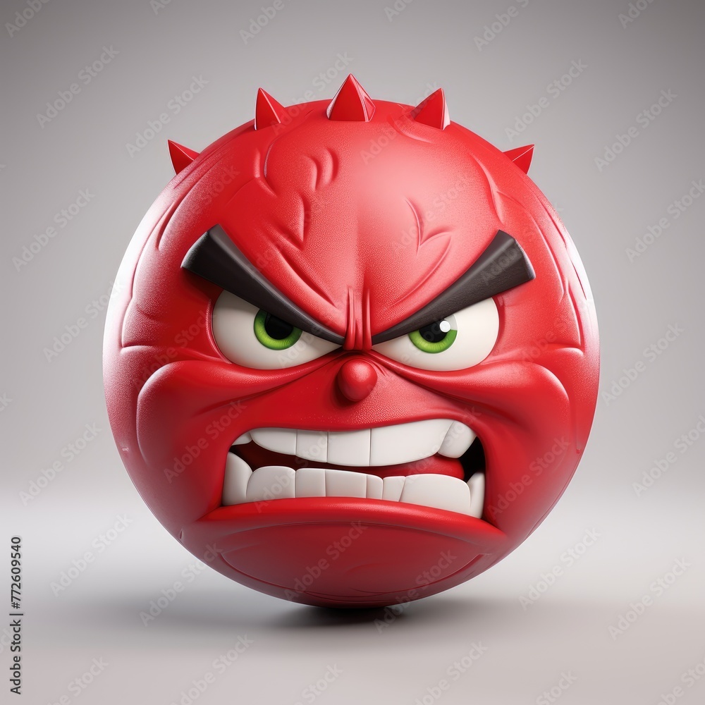 3d red devil face, 3d angry icon red ball, angry cartoon character with ...