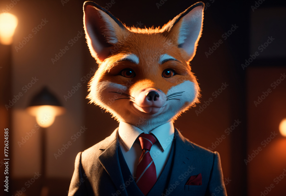 Fox Wearing Suit and Tie. A red fox dressed in a formal suit and tie ...