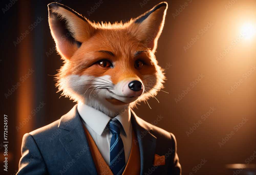 Fox Wearing Suit and Tie. A red fox dressed in a formal suit and tie ...