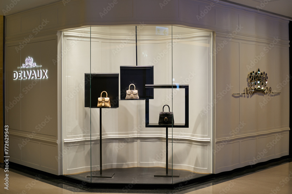 HONG KONG, CHINA - DECEMBER 05, 2023: bags displayed at Delvaux store ...