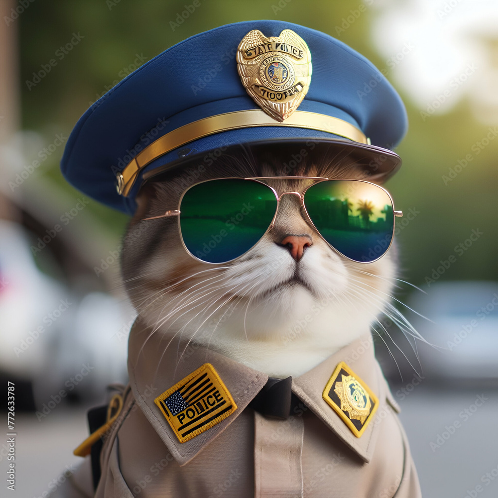 Portrait Head Face of Funny Confident Cat Kitten Law Enforcement ...