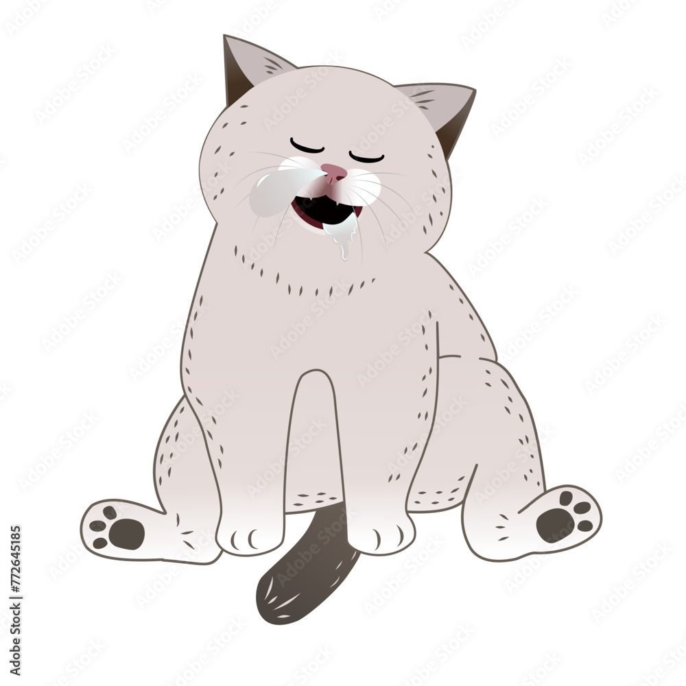A chubby and adorable cat is fast asleep, exhausted, with bubbles ...