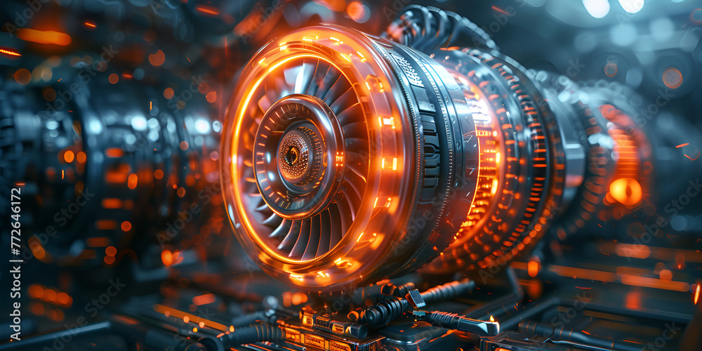 Jet Engine Turbine Burning in Intense Close-up ,Close-up of Jet Engine ...