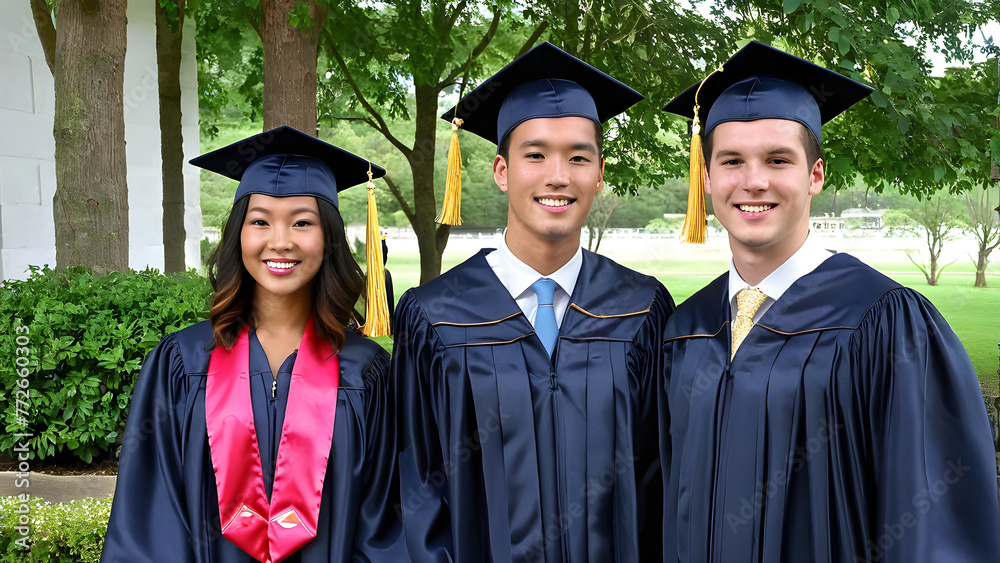 group of students in graduation cap, graduation ceremony, bachelor's ...