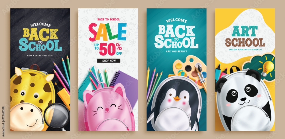 Back to school text vector poster set design. Welcome back to school ...