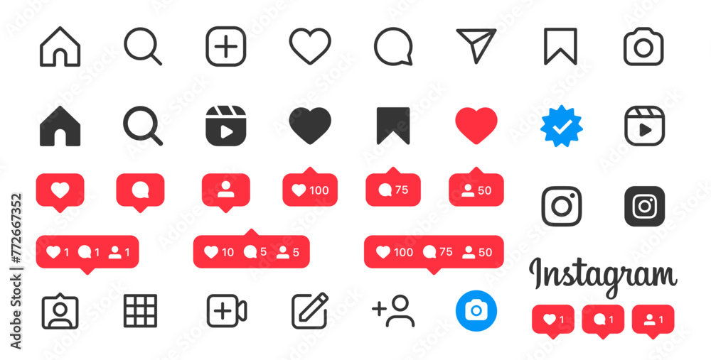 Instagram icons collection set. social media icon like, comment, share ...