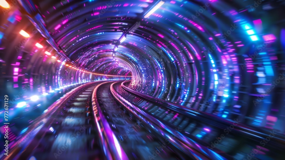 Hyperspeed travel through a neon tunnel - Neon-lit futuristic tunnel ...