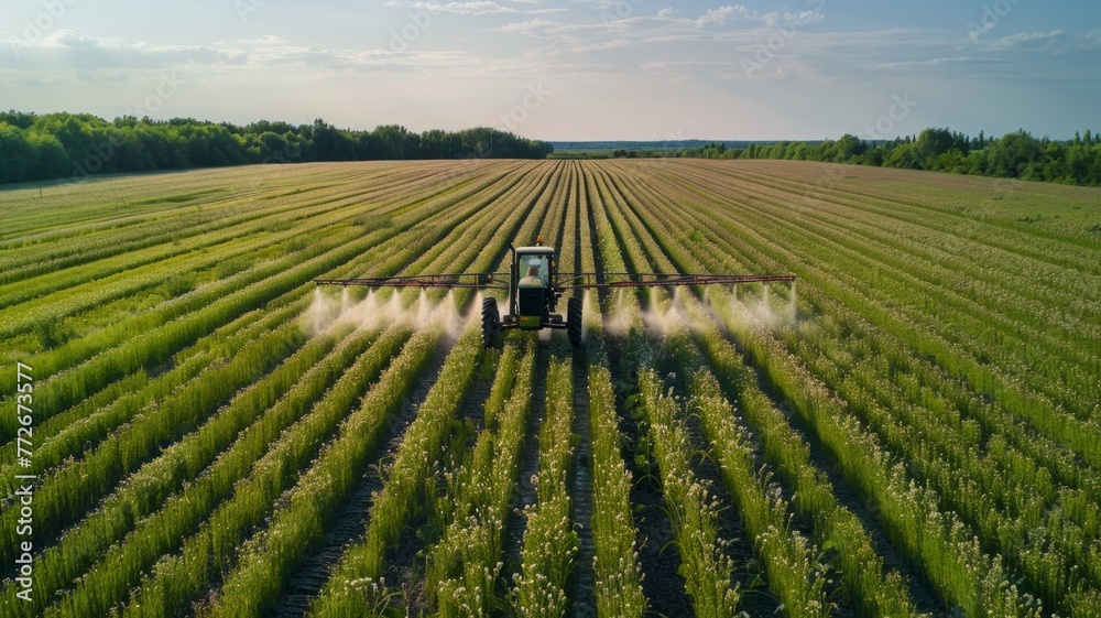Tractor spraying crops with pesticides in field - Tractor spraying ...