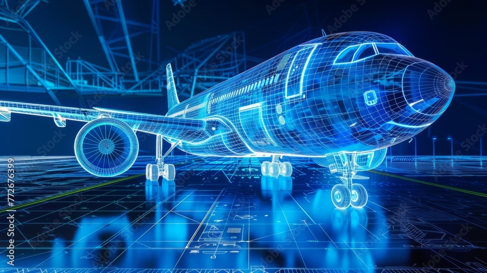 Blueprint style illustration of modern passenger jet - A detailed ...