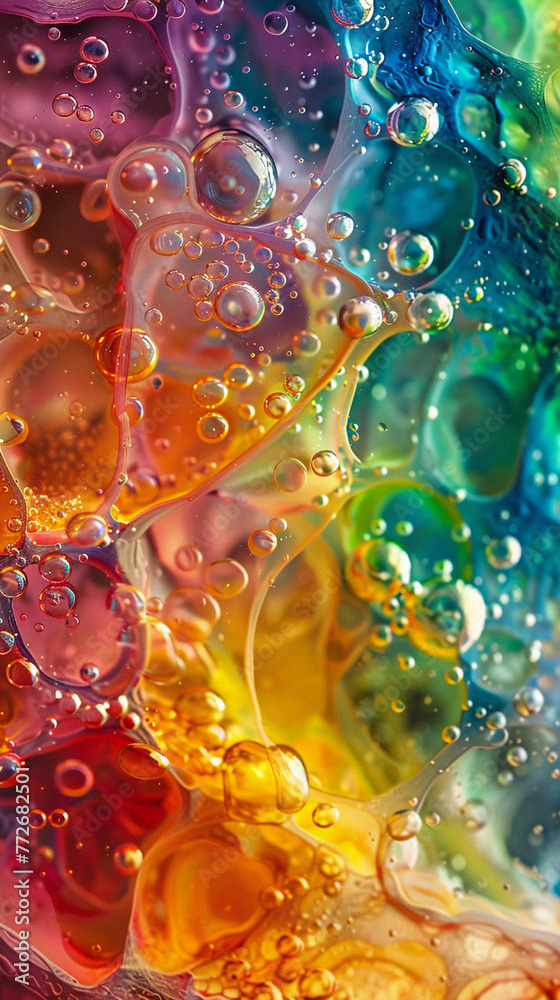 Vivid chemical reactions, macro close-up clear layers of color ...