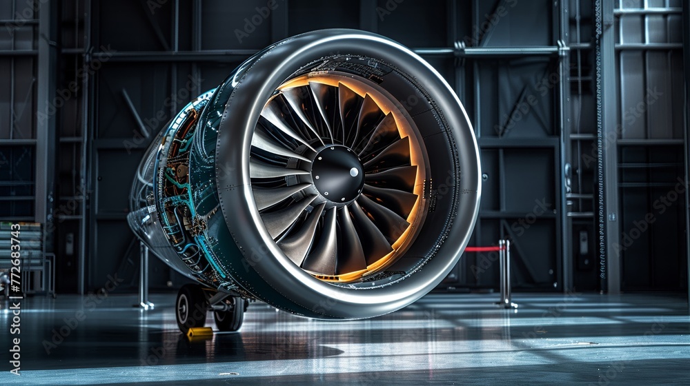 Showcase the mesmerizing details of a jet engines components in a ...
