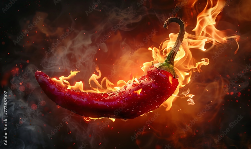 Fiery Red Chili Pepper, Intense Heat and Spice in Close-up, Amidst Dark ...