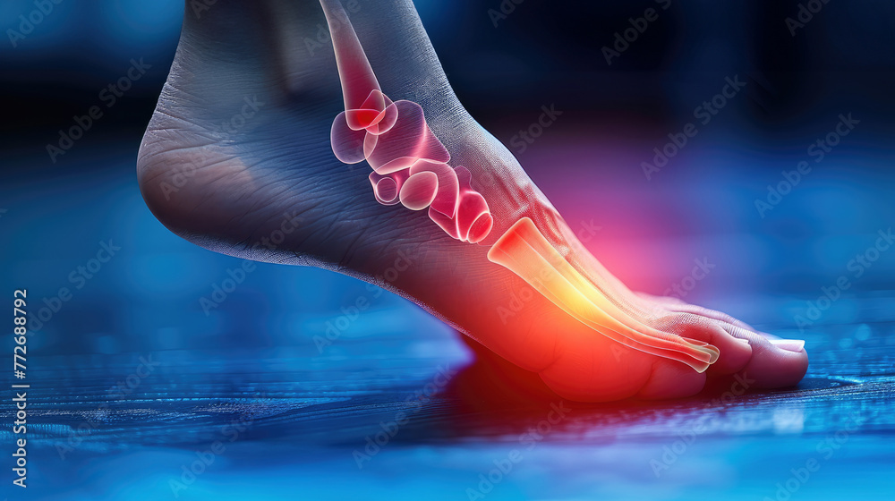 Conceptual image of a person's heel, joint diseases, hallux valgus ...