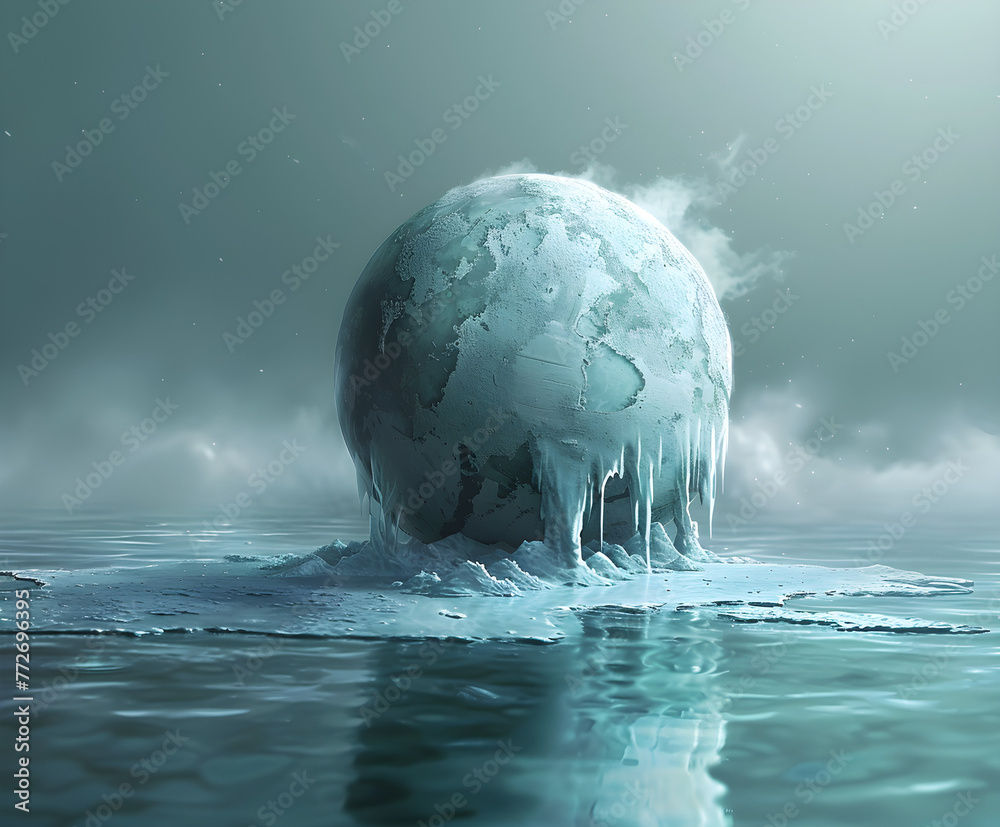 Planet Earth is depicted melting away like ice cream, symbolizing the ...