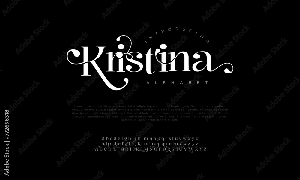 Kristina premium luxury elegant alphabet letters and numbers. Vintage ...