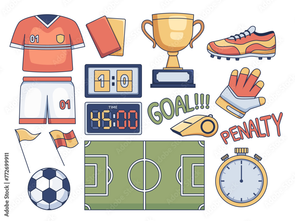 Clip art illustration collection featuring various football elements ...