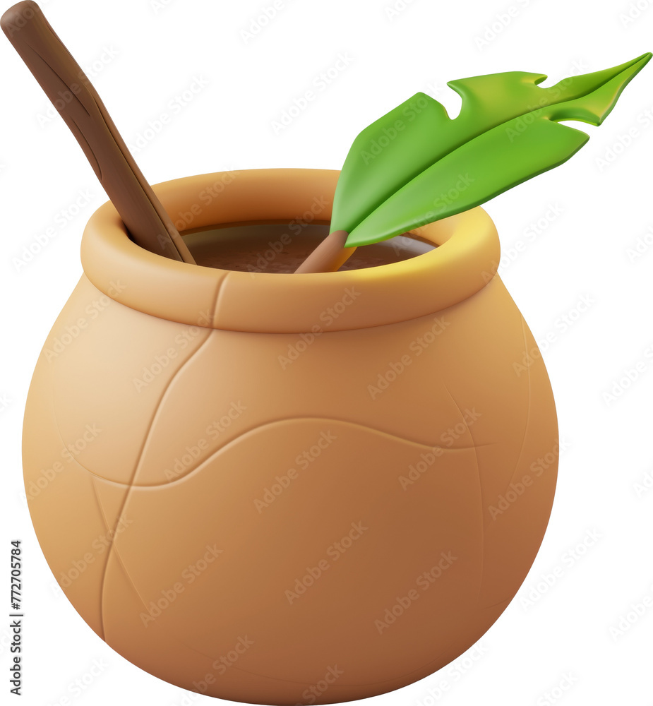 3D illustration cute yerba mate tea icon symbol. Cartoon style isolated ...
