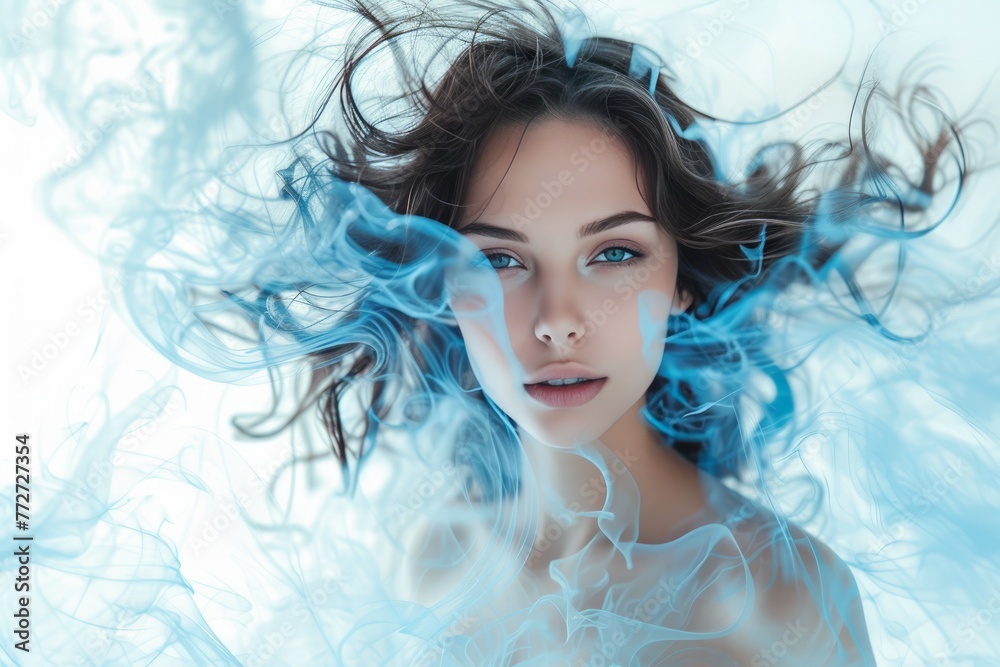 Pretty young woman with an enchanting aura, her pose evoking allure and ...