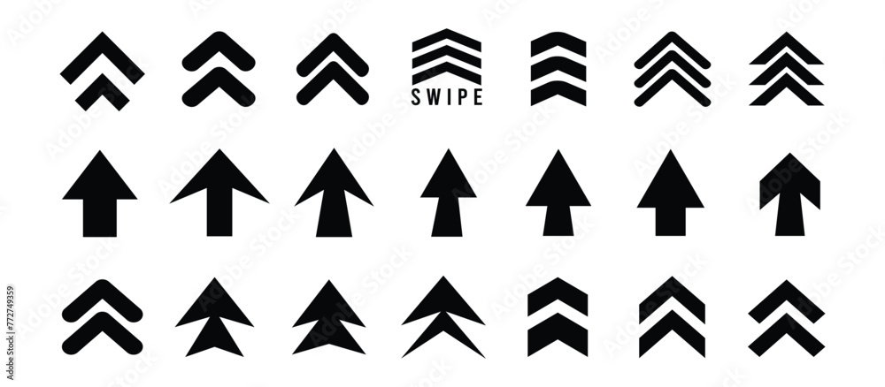 Set swipe up arrows icons. Different black arrows sign upwards. Scroll ...