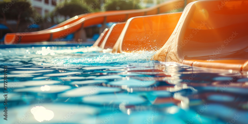 Water slide background banner with the arrival of orange aqua park ...