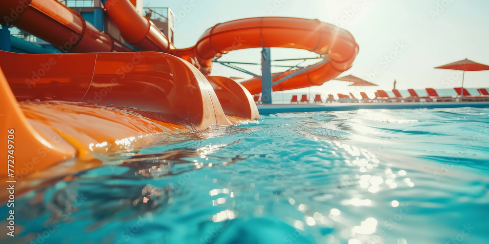 Water slide background banner with the arrival of orange aqua park ...