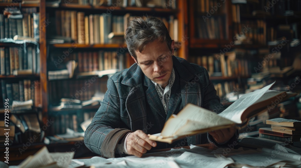 Academic researchers conducting a historical archive study, curiosity ...