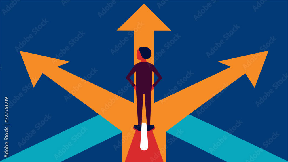 An illustration of a person at a crossroads facing numerous paths and ...