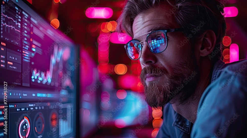 Software developer demoing a new application, functionality and ...